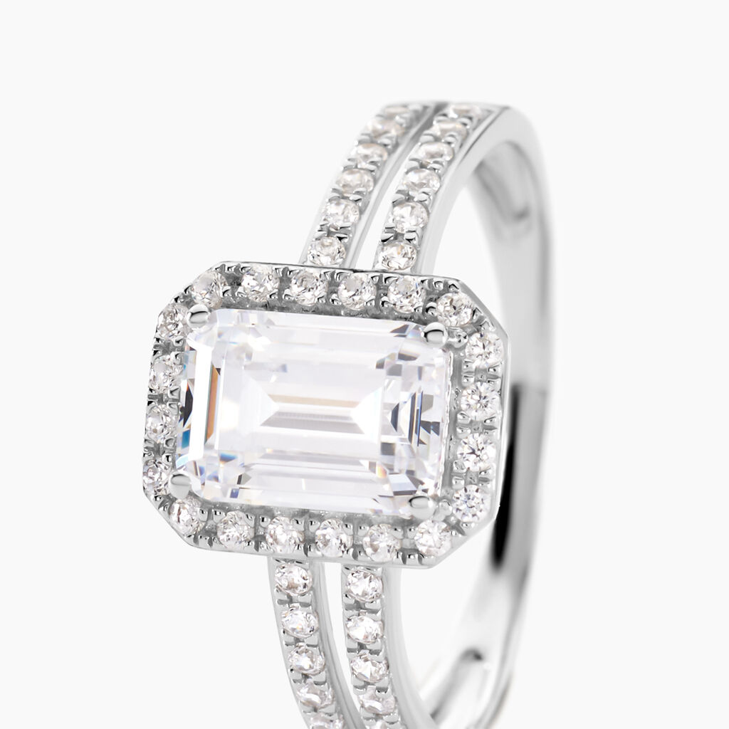 Bagues solitaires Or Oxyde de Zirconium Octogone Griffes Blanc 375/1000 ...