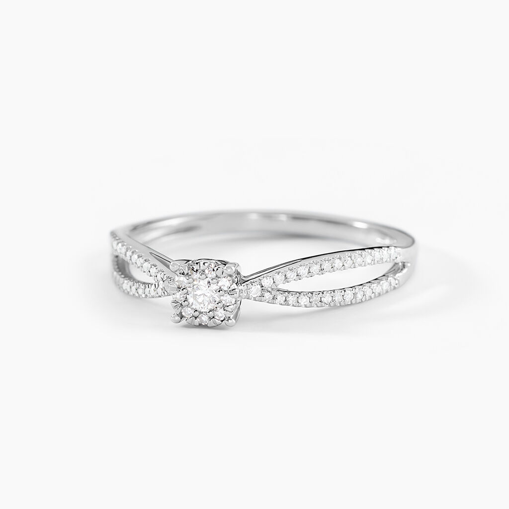 Bagues avec pierre Or Diamant Ronde Pavage Blanc 375/1000 ...