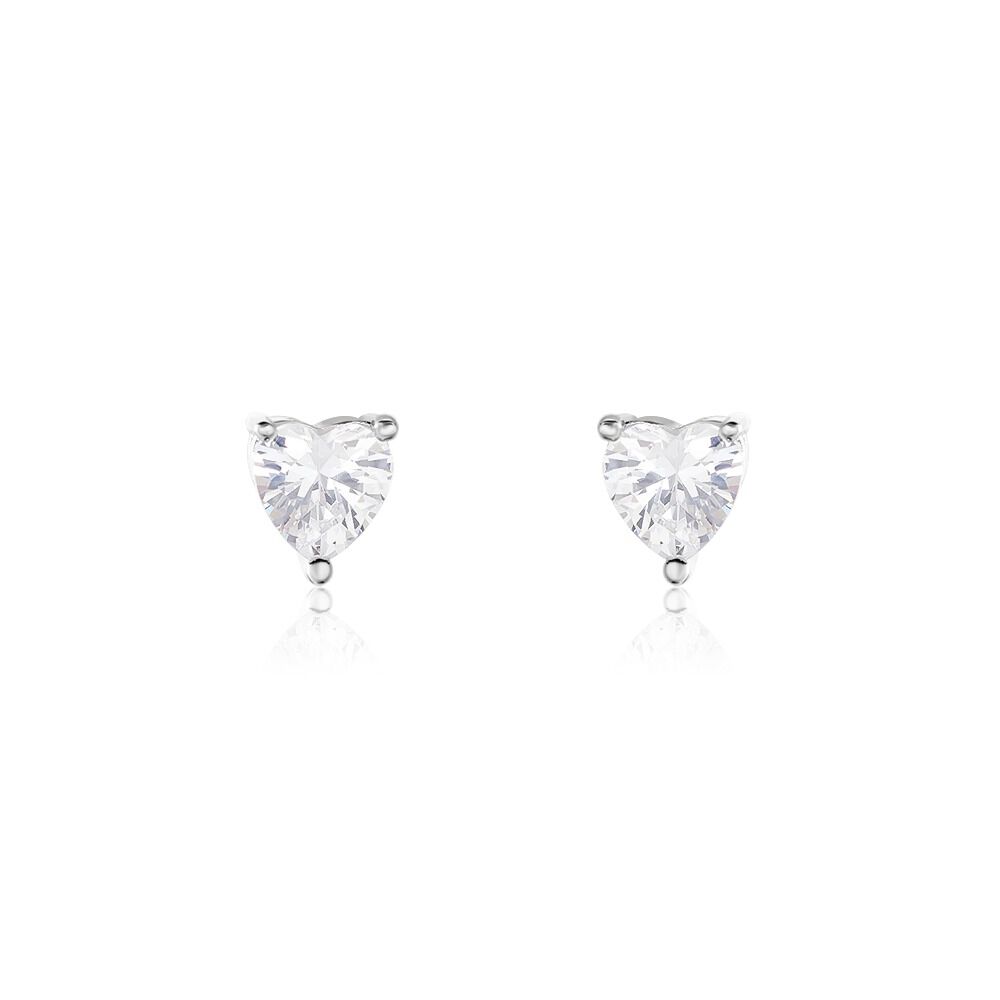 Boucles d'Oreilles Coeur Argent Oxyde de Zirconium 3 griffes Blanc 925/ ...